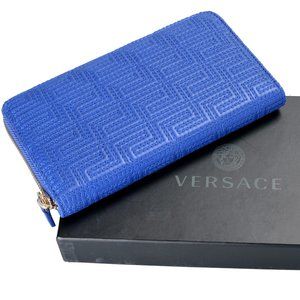 Versace | Bags | Versace 0 Leather Blue Womens Wallet | Poshmark